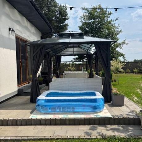 Aluminiowa altana ogrodowa 3x6 z dachem PVC i zasłonami - Havero ...
