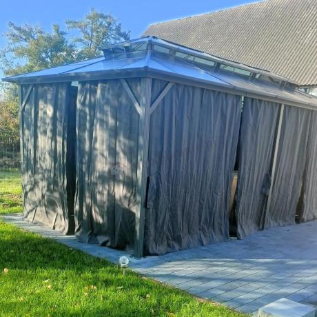 Aluminiowa altana ogrodowa 3x6 z dachem z poliwęglanu i zasłonami ...