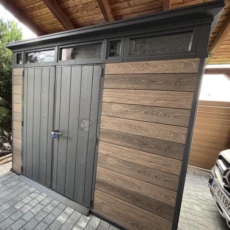 Keter Signature Walnut Brown Pent 9x7 Domek narzędziowy 279x218x226cm ...