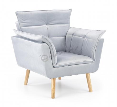 Halmar REZZO jasnoszary welurowy fotel wypoczynkowy - Meblobranie.pl