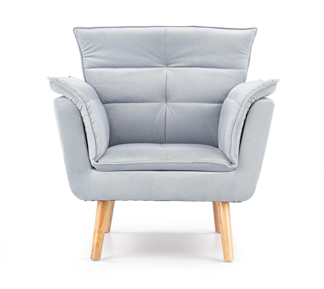 Halmar REZZO jasnoszary welurowy fotel wypoczynkowy - Meblobranie.pl