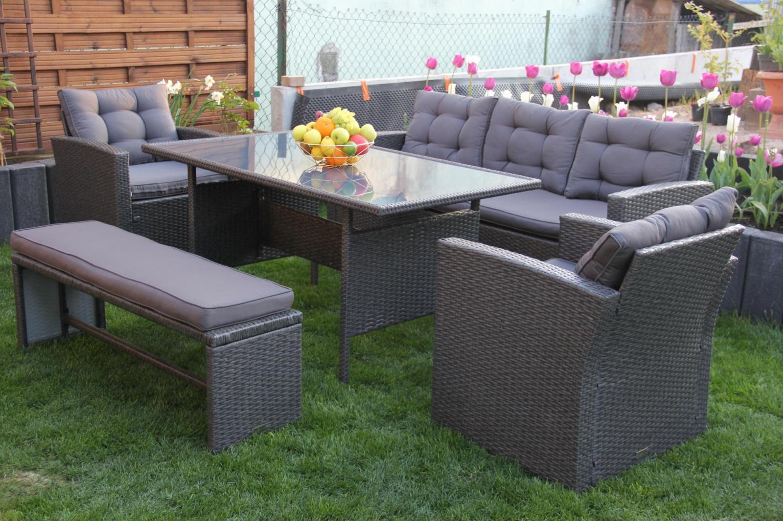 Ciemnoszare meble do ogrodu z technorattanu Topiano Medio Antracite ...