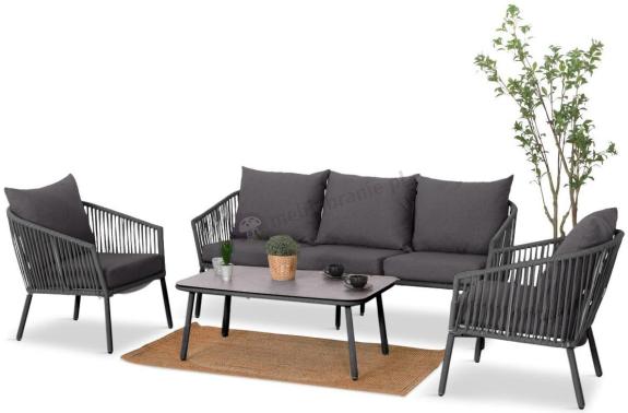 Meble ogrodowe rope style z sofą, fotelami i stolikiem kawowym Kostto ...