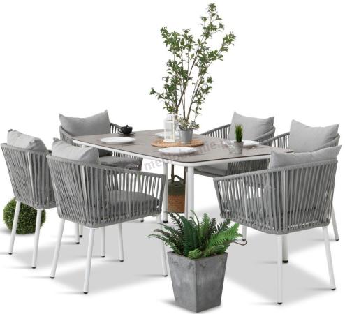 Meble obiadowe na taras dla 6 osób Kostto Dining 6+1 White - Meblobranie.pl